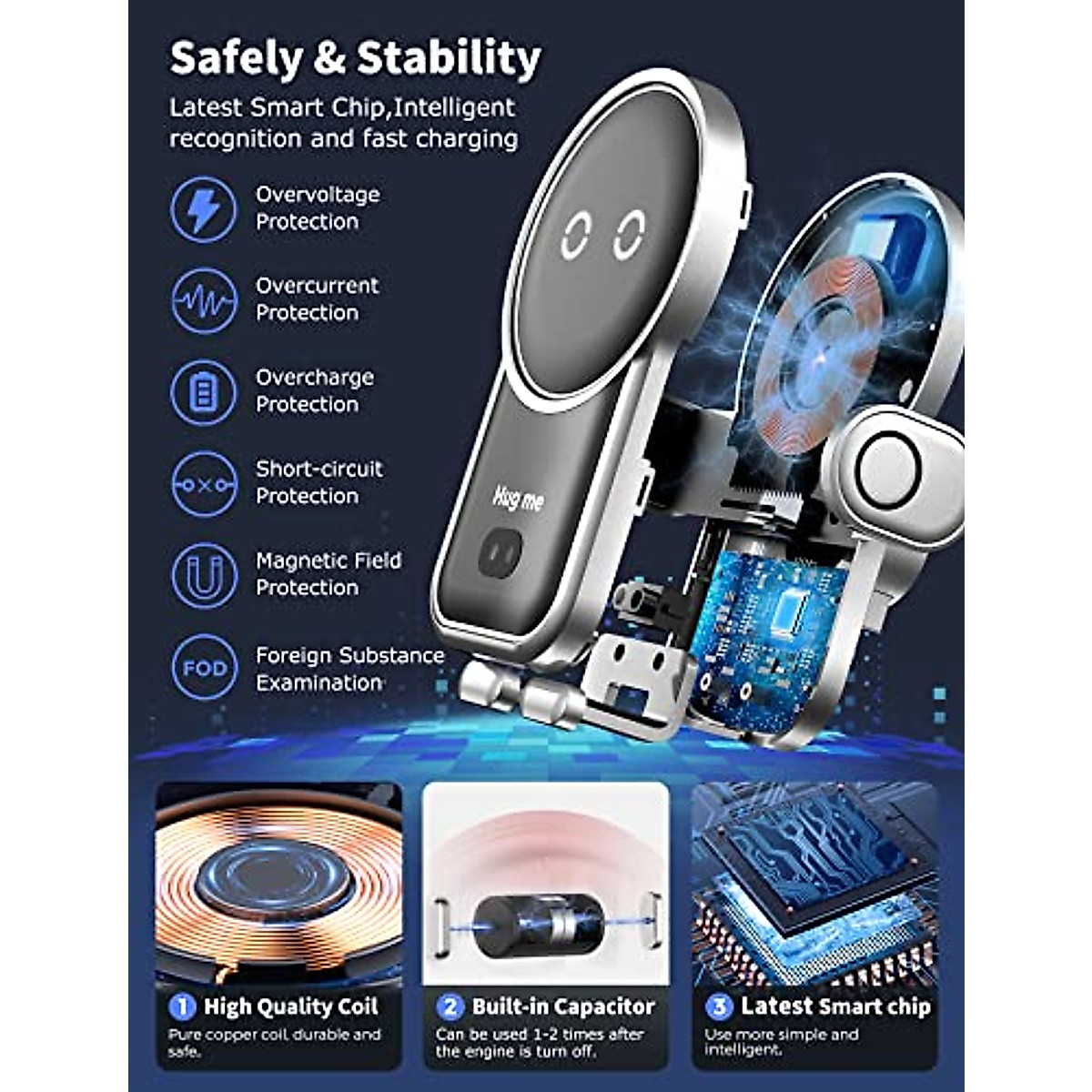 BENBOAR Car Wireless Charger Holder, [Hug me] Astronaut Car Phone Holder Mount, 15W Charging Smart Sensor Auto-Clamping Phone Mount for Car Air Vent for iPhone Samsung Google LG etc Smartphone, Silver