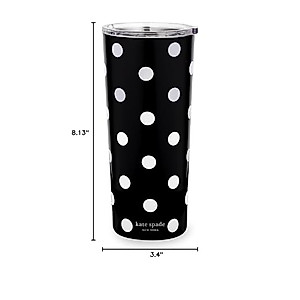 Kate Spade New York Cute Stainless Steel Mug, 24 Ounce Travel Tumbler, Double Wall Insulated Cup with Lid, Picture Dot (Black/White)