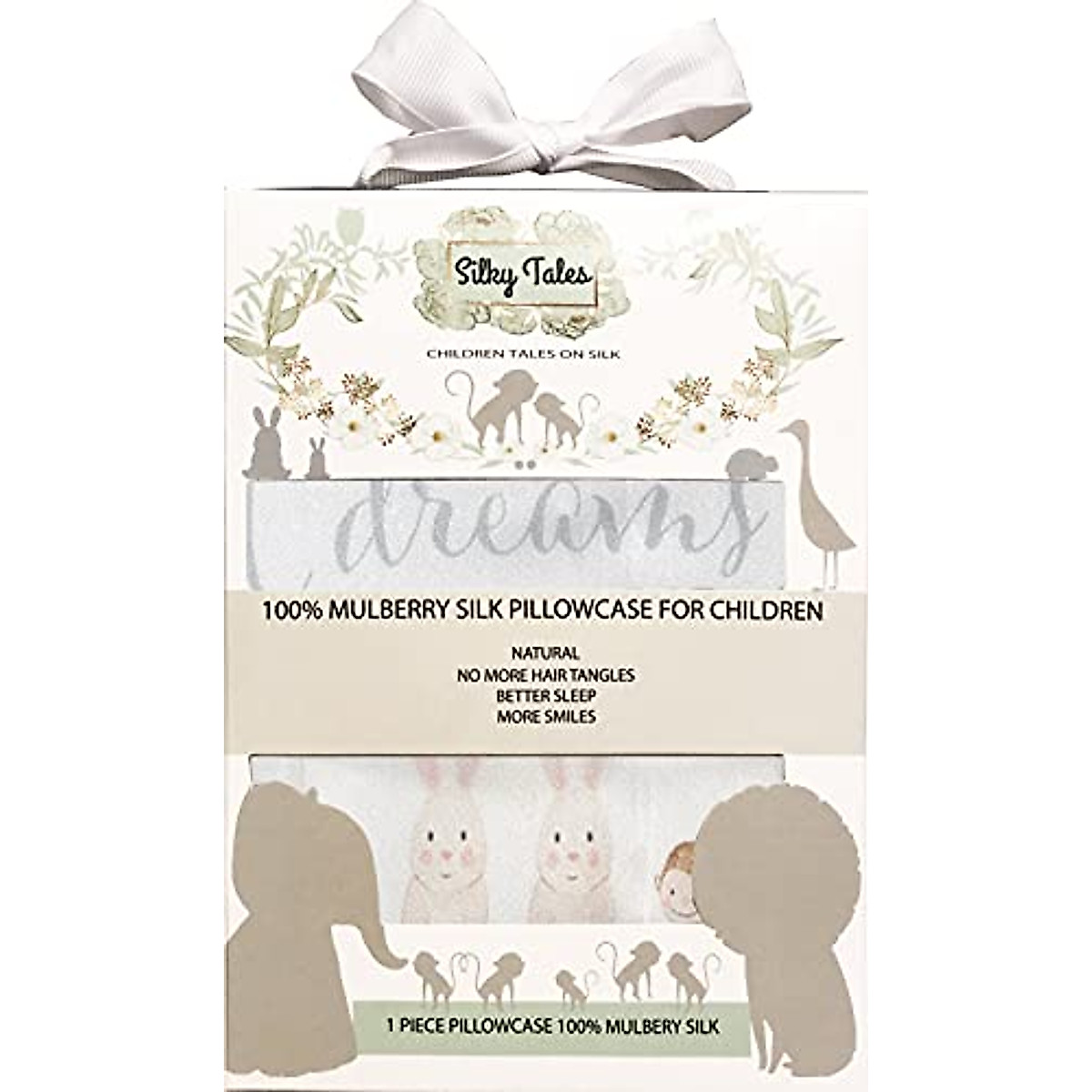 Silky Tales - Toddler Pillowcase 100% Silk - Kids Pillow Cover 13x18 (White with Light Pink and Blue)