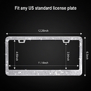 Tchipie 1 Pack Bling Rhinestone License Plate Frames, Bedazzled Sparkly Cute Diamond Car License Plate Frame, Glitter Crystal Tag Frame, Stainless Steel Frame(White)