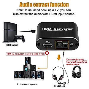 avedio links 4K@60Hz HDMI Audio Extractor, HDMI to HDMI + Optical Toslink SPDIF + 3.5mm AUX Stereo Audio Out, HDMI Audio Converter Adapter Splitter Support HDCP1.4 Full HD 1080P 3D