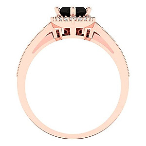 2.16ct Marquise Cut Halo Solitaire Natural Black Onyx Engagement Promise Anniversary Bridal Ring Band set 18K Rose Gold 3.5