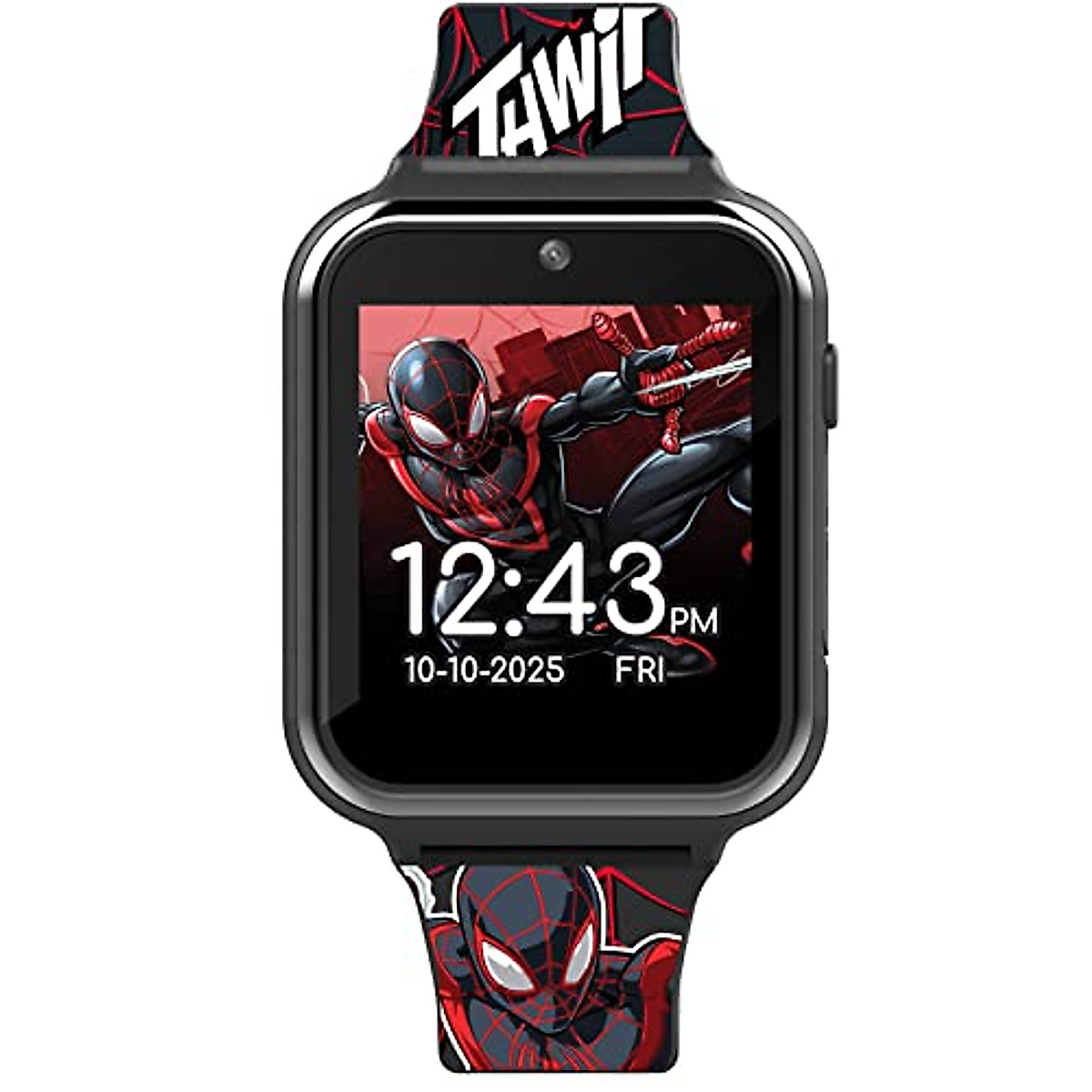 Accutime Kids Marvel Spider-Man Miles Morales Black Educational Touchscreen Smart Watch Toy for Boys, Girls, Toddlers - Selfie Cam, Learning Games, Alarm, Pedometer & More (Model: SPD4664AZ)