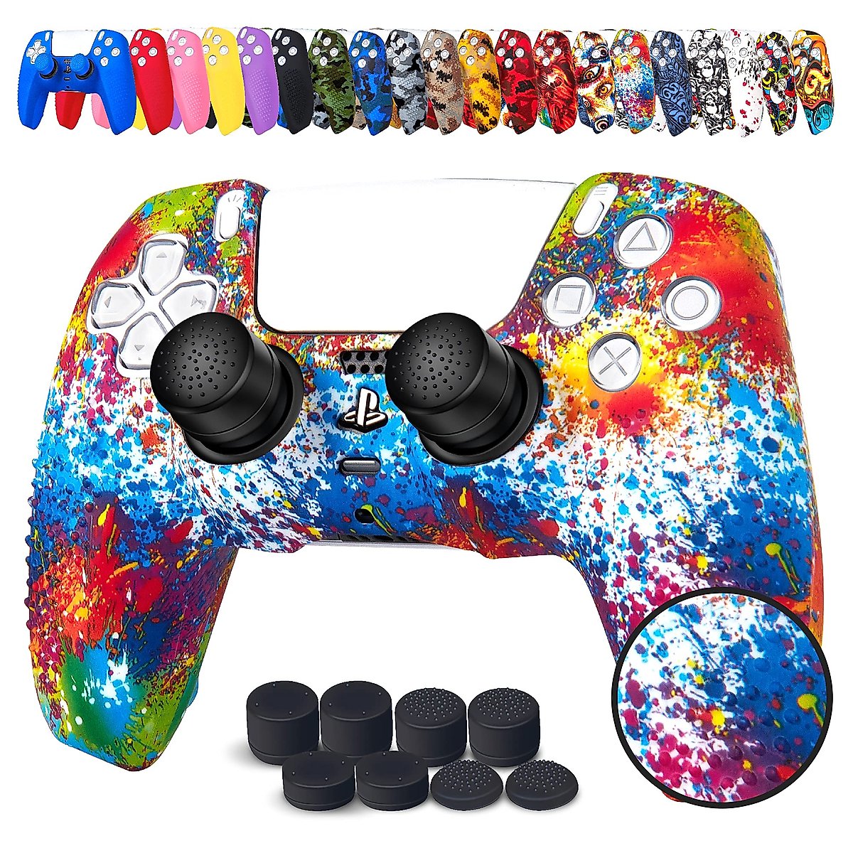 JYXETOV PS5 Controller Skin Cover Case Silicone Protective（27 Options, Free 8 Button caps, Suitable for Original Charger, Non-Slip Design, Double-Sided Printing Pattern）