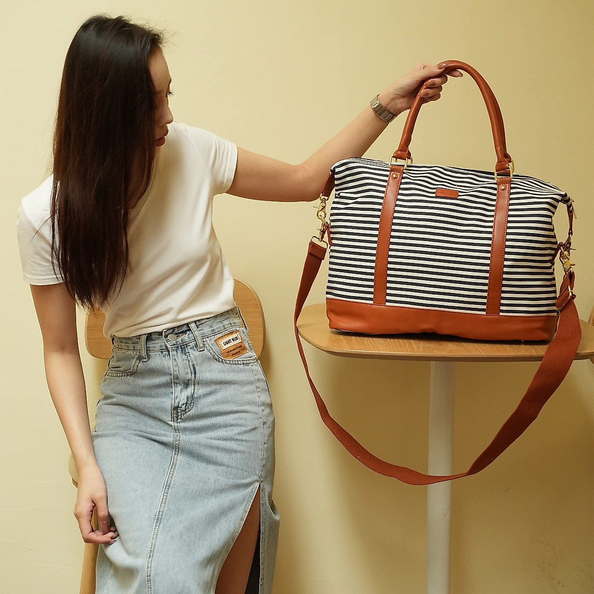 BAOSHA HB-28 Ladies Women Canvas Travel Weekender Bag Overnight Carry-on Duffel Tote Bag (Blue)