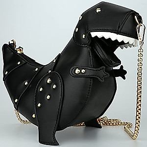 Ondeam Dinosaur Shoulder Purses,PU Rivet Tyrannosaurus Rex CrossBody Bag for Girl Women(Black)