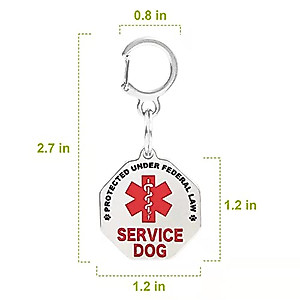CIREGE Double Sided Service Dog Tag with Red Medical Alert Dog Identification, Service Dog Medallion, Stainless Steel, Stone Polishing Process, Durable, Psychiatric Service Dog Patch with Clip