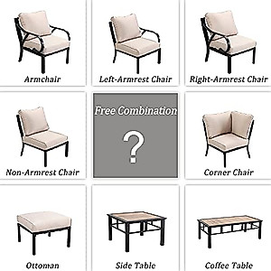 LOKATSE HOME Outdoor Dining Chair Patio Bistro Furniture Metal Single Armchair with Cushion, Beige