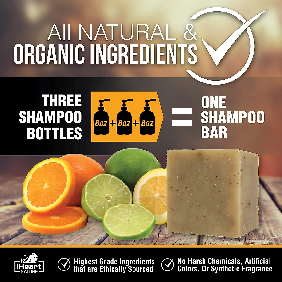 Organic Shampoo Bar (Packed with Neem Amla Shikakai Hibiscus) Made in USA (Natural Herbal Clarifying Surfactant Free) Ayurvedic Handmade Aromatherapy (Citrus)