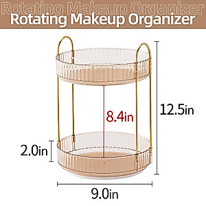 360° Rotating Bathroom Vanity Organizer for Makeup, Perfumes, and Skincare - Spinning Countertop Storage with Gold Accents