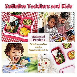 Genteen Leak-Proof Kids Lunch Box, Bento Box with 3 Removable Compartments, Toddler Lunch Box for Daycare, School, Ideal Portion Size for Ages 3 to 7 BPA-Free Dishwasher Safe-Green - Dark Pink