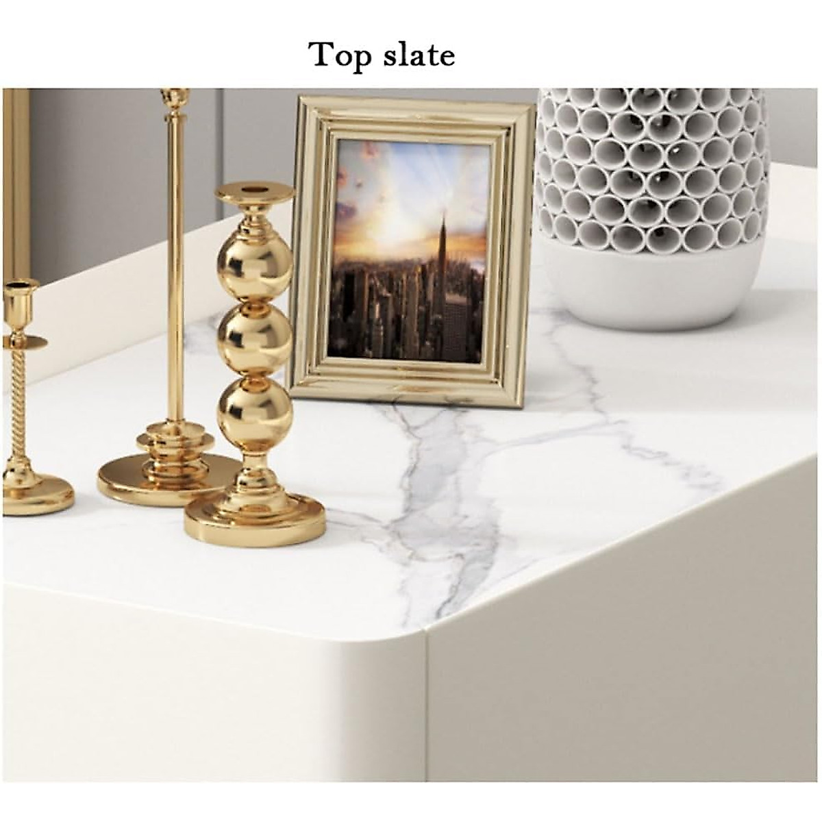 GIADO Gorgeous Nightstand Nightstand W/ 2 Drawers Faux Marble Top Bedside Table Narrow Bedside Cabinet Minimalist End Table Space Saving Bedside Dresse Save Space