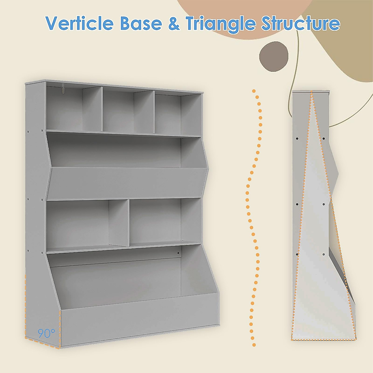 MAMIZO Toy Storage Organizer for Kids, Large Wooden Open Bookcase, 4-Tier Children Storage Cabinet, Cubby Bookshelf for Playroom Bedroom Nursery Classroom (Gray)