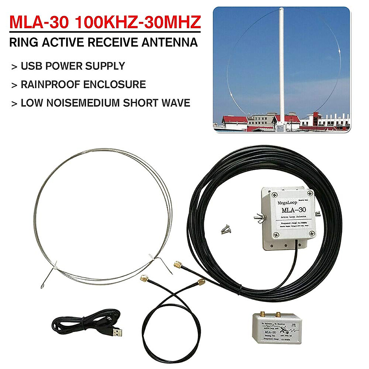 MLA-30 Loop Antenna Active Receiving Antenna 100kHz - 30MHz for Short Wave Radio