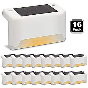 APONUO Solar Deck Lights 16 Pcs, Solar Step Lights Outdoor Waterproof Led Solar Fence Lamp for Patio, Stairs,Garden Pathway, Step and Fences(Warm White)