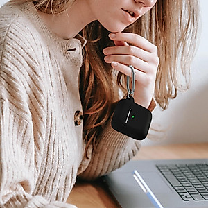 Woyinger for AirPods Case Cover, Come with Clean Pen，Soft Silicone Protective Cover with Buckle for Women Men Compatible with Apple AirPods 2nd 1st Generation Charging Case, Front LED Visible,Black