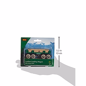 BRIO World - 33696 Lumber Loading Wagon | 4 Piece Toy Train Set for Kids | FSC-Certified Wooden Components | Ideal for Ages 3 and Up - Green