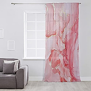Chiffon Sheer Curtains & Drapes 84 Inch Long, Lightweight Breathable Voile Window Curtain Panels Pink Marble with Gold Glitter Splatter Curtains Backdrop Drapes for Bedroom Livingroom Wedding