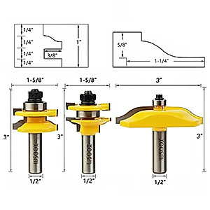 WSOOX 3 PCS Router Bit Set, Raised Panel Cabinet Door Making Router Bit Set, Ogee Rail and Stile Router Bit Set, Professional Carbide Milling Cutters for Woodworking (1/2-Inch Shank)