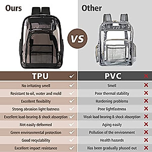 SIMBOOM Clear Backpack, Heavy Duty TPU Transparent Backpacks Large See Through Bookbag with Reinforced Strap for School, Stadium, Security, Work, Travel, College, Sporting Events, Concert (Black)