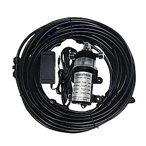 Furnrubden Misting Cooling System with Pump, Patio Misting System, 40FT Tubing +16 Brass Spray Nozzles, Outdoor Water Patio Misters for Outside Patio, RV Camper Marine Greenhouse, Fan, Trampoline