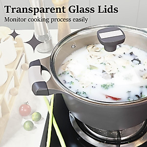 HENSENMEN Pots and Pans Set Nonstick, 6 Pcs of Kitchen Cookware Set, Dishwasher Safe Cooking Pots and Pans Set w/Saute Pan & Saucepan & Casserole Pot