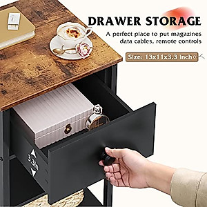 WLIVE Nightstands Set of 2, Bedside Tables with Adjustable Wooden Drawer, 3-Tier Night Stands for Couch, Bed, Sofa, End Table Side Table for Bedroom, Living Room, Black