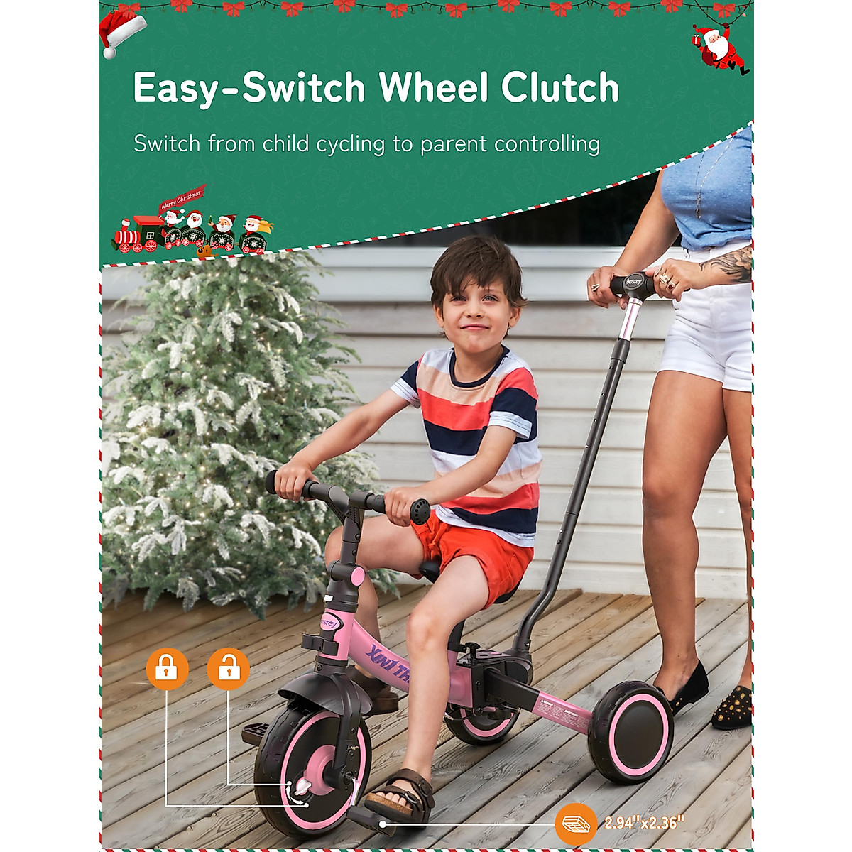 besrey Toddler Bike with Parent Steering Push Handle for 1-3 Years Old Girls and Boys, Foldable Kids Push Trike, Toddler Tricycle with Removable Pedals, Height Adjustable Seat