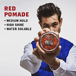 REUZEL Red Pomade, High Sheen, Water Soluble, 4 oz.
