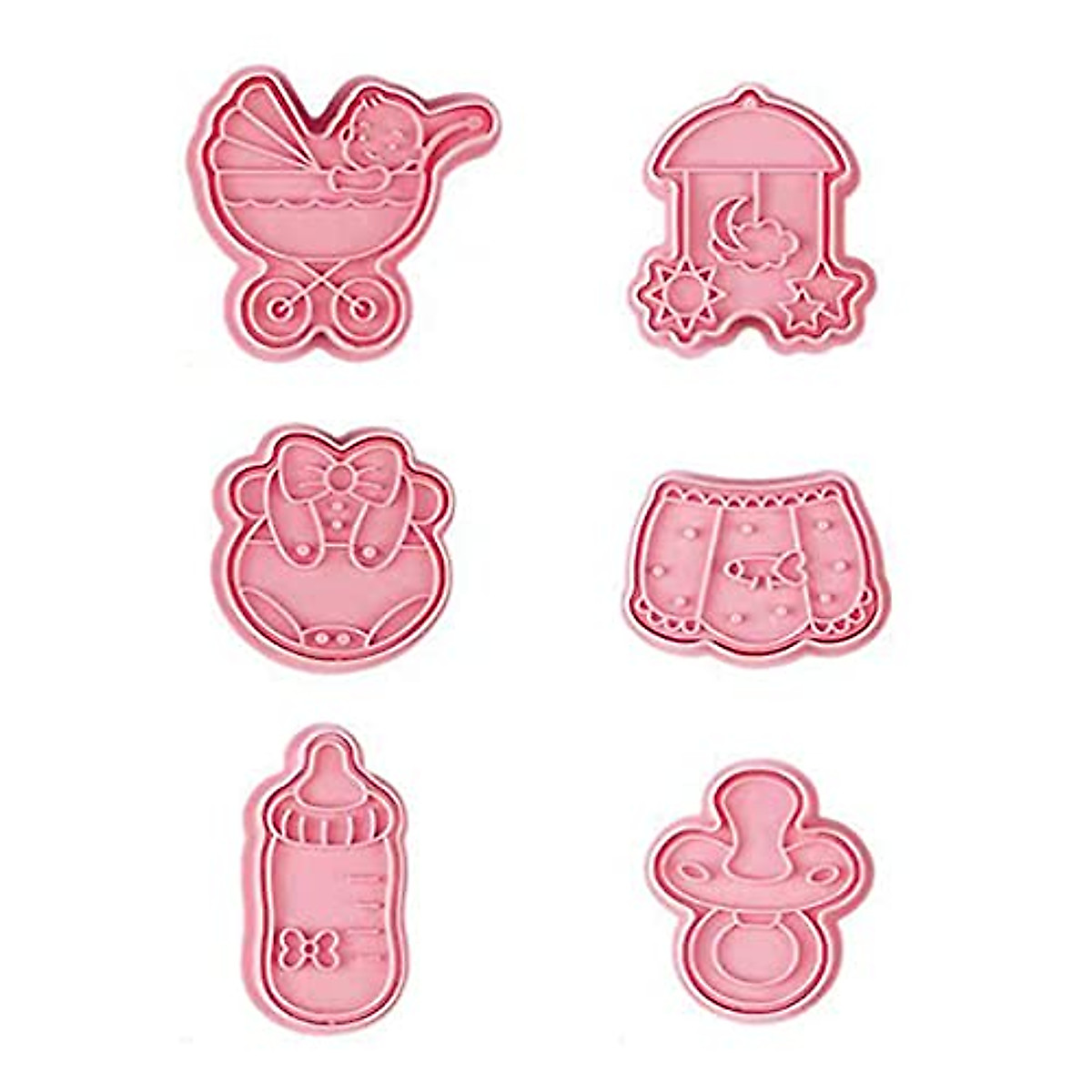 Cookie Cutter Plastic Baby Stroller Feeding Bottle Clothes Shape DIY Cookie Cutter Biscuit Mould Baking Decorating Tools Cookie Stamp Stamper Embosser For Baking Happy Birthday Baby Shower Designs Set