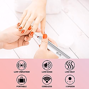 Nail Drill for Acrylic Nails, Cordless Electric Nail File for Gel Remover and Polish, Professional Manicure Set & Pedicure Tool Kits for Home Salon Use, Rechargeable and Portable-White