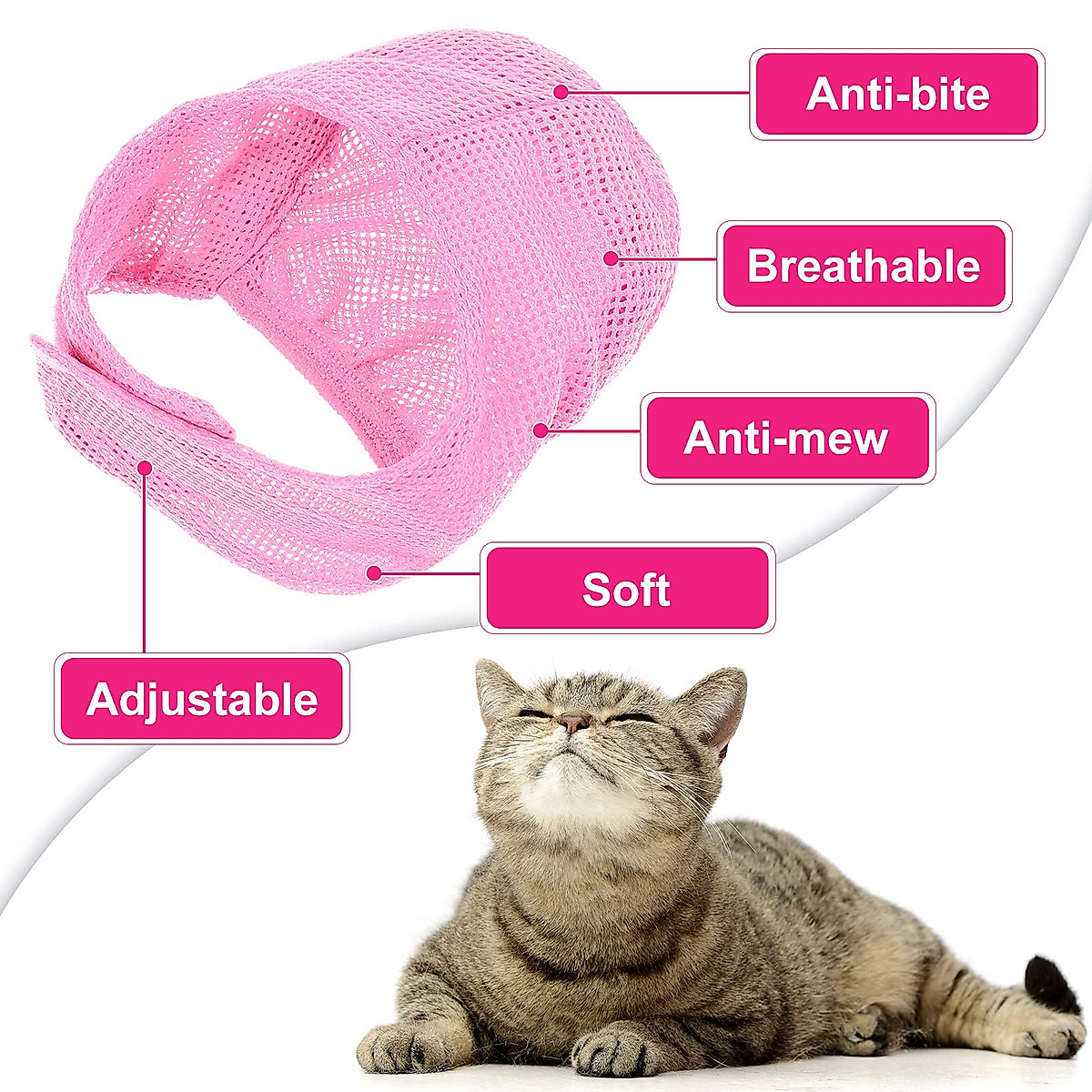 Patelai 5 Pcs Cat Bathing Bag Set Cat Grooming Bag Adjustable Pet Shower Net Bag Muzzles Nail Clipper Tick Remover Tool Massage Brush (Pink)