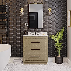 Avery 30-inch Bathroom Vanity (Carrara/Gray Oak): Includes Gray Oak Cabinet with Stunning Carrara Marble Countertop and White Ceramic Sink
