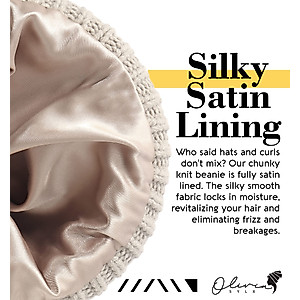 Olivia Sylx Chunky Satin Lined Beanie for Women - Winter Hat - Warm Slouchy Knit Beanie - Beige
