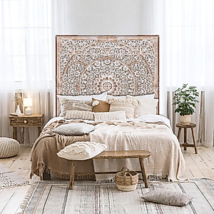 King Wood Headboard Rustic | Carved Full Headboard Only | Wooden Headboard Full Size Bed | Wall Mount Headboard King | Full Bed Headboard Panels (Manusa Antic, Cal King)