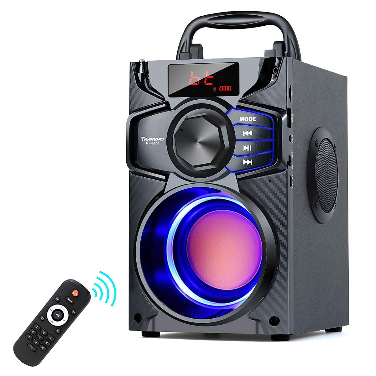 Bluetooth Speakers, Wireless Speaker with Impressive Sound, Rich Bass, Wireless Stereo Pairing, Portable Speaker with Party Light, Support Remote Control FM Radio for Phone Computer PC Home TV