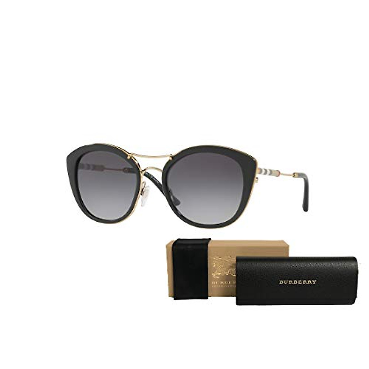 BURBERRY BE4251Q 3001T3 53M Black/Polarized Grey Gradient Round Sunglasses For Women+ BUNDLE with Designer iWear Eyewear Care Kit