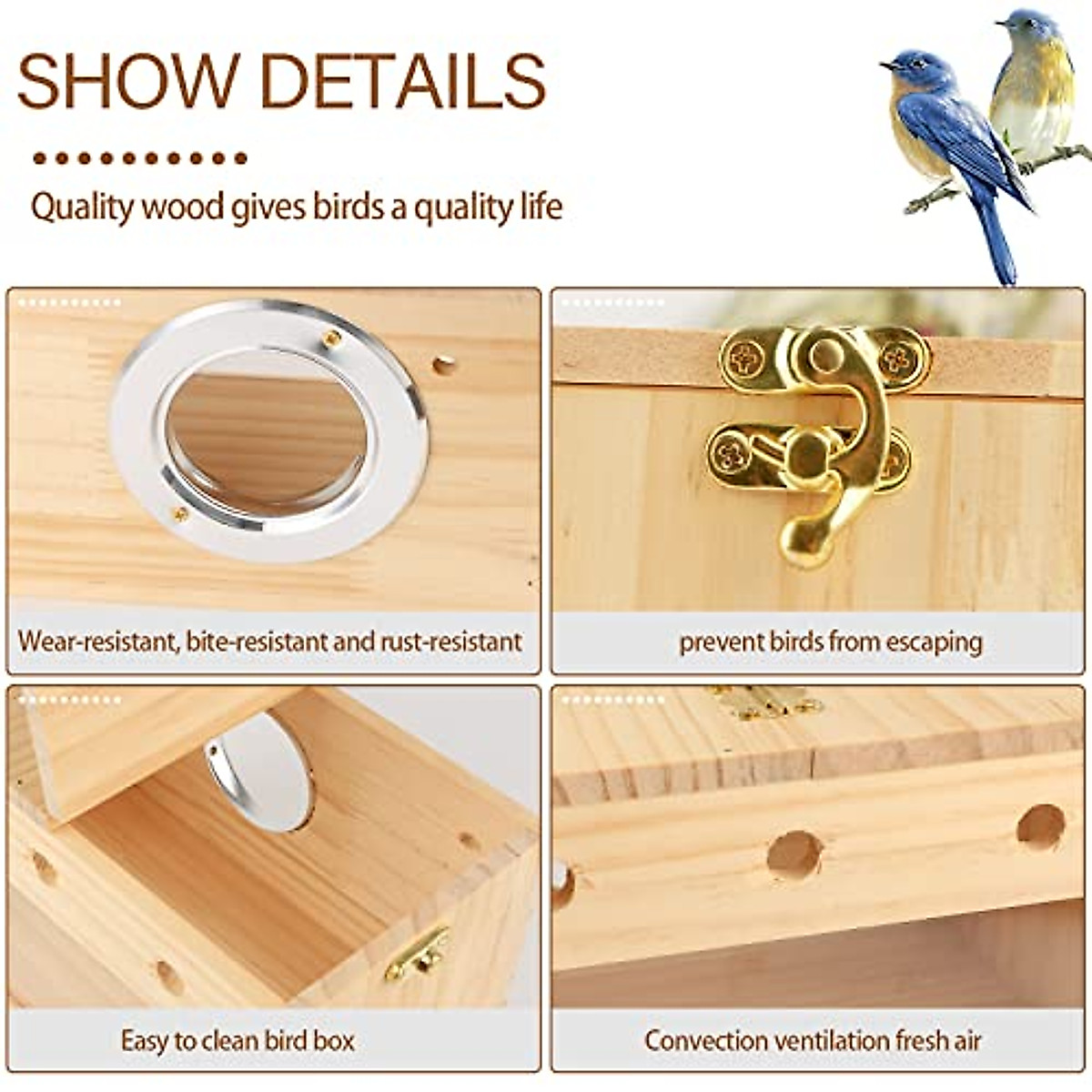 Parakeet Nesting Box Bird Breeding with Perch Wooden Bird House for Cage with Transparent Window for Small Birds Cockatiel Lovebirds(7.8Inch x 4.6Inch x 4.7Inch)