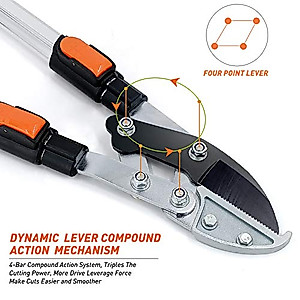 Colwelt Extendable Anvil Loppers, Branch Cutter with Compound Action, Chops Thick Branches Ease, 27-41'' Heavy Duty Telescopic Ratchet Anvil Loppers, 2 Inch Clean Cut Capacity