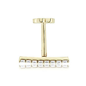 AVORA 14K Yellow Gold Simulated Diamond CZ Bar Cartilage Piercing Flat Back Earring Body Jewelry (18 Gauge)