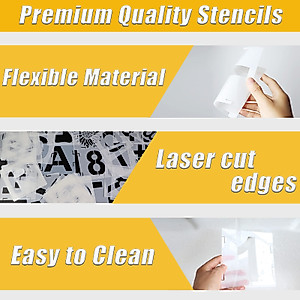 YEAJON 46 Pcs 2 Inch Letter Stencils Symbol Numbers Craft Stencils, Reusable Alphabet Templates Interlocking Stencil Kit for Painting on Wood, Wall, Fabric, Rock, Sign