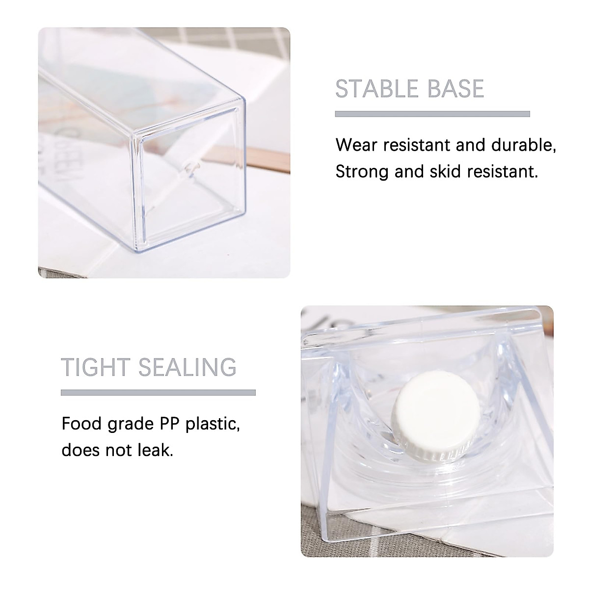 Vyooxcy 2 Pack Milk Carton Water Bottle, 17oz Clear Square Portable Bottle, Cute for Homemade Cold Drinks or Sports Travel Camping Activities in Summer