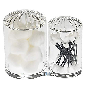 Home-X Clear Acrylic Cotton Ball and Swab Holder Set, 2 Attached Jars with Seashell Lids for Bathroom Storage, 6" L x 3 ¼ " W x 4 ¾ " H, Clear