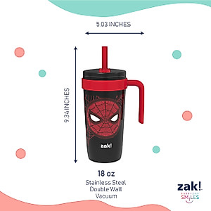 Zak Designs Marvel Fairway Travel Tumbler for On the Go or At Home, 18oz Stainless Steel with Vacuum Insulation, Spillproof Silicone Straw, and Carry Handle for Cold Drinks (Spider-Man)