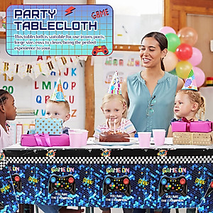 122 Pcs Video Game Party Supplies Tableware Set for 24 Guests Video Game Paper Plates Cups Napkins Plastic Tablecloth Party Tableware Serves for Gaming Birthday Party Decorations