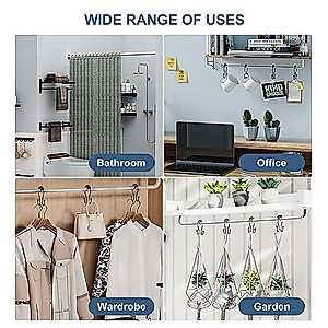 BBLHOME Shower Curtain Hooks, Shower Curtain Rings Rust Proof Metal Smooth Glide Double Shower Curtain Hooks for Bathroom Shower Curtains Rod, Kitchen Utensils,Towels, Set of 12,Black