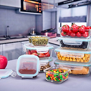 S SALIENT 18 Piece Glass Food Storage Containers with Lids, Glass Meal Prep Containers, Glass Containers for Food Storage with Lids, BPA Free & Leak Proof (9 lids & 9 Containers)