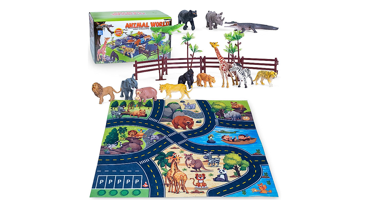 JoyKip Safari Animal Figures & Play Mat for Kids - Educational Toy