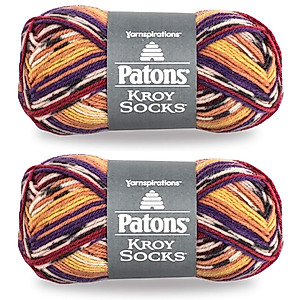 Patons Kroy Socks Yarn, 2-Pack, Sunset Stripes