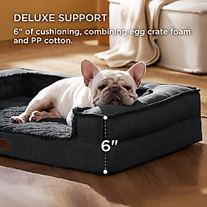 Bedsure Orthopedic Dog Bed for Medium Dogs - Supportive Egg Foam Dog Sofa, Bolster Couch Pet Bed with Removable Waterproof Washable Cover, Comfy Plush Velvet Fluff Surface, Nonskid Bottom, Charcoal